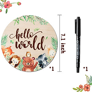 R HORSE Baby Birth Announcement Sign with Marker Pen Double-sided Cartoon Animal Pattern Newborn Announcement Sign Personalized Wooden Baby Birth Sign for Christmas Baby Shower Birthday Gift Keepsakes