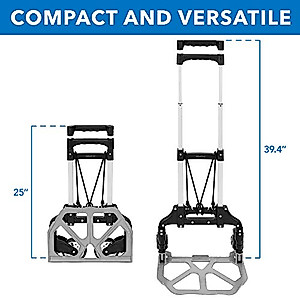 Mount-It! Folding Hand Truck and Dolly, 165 lb Capacity Heavy-Duty Luggage Trolley Cart with Telescoping Handle and Rubber Wheels