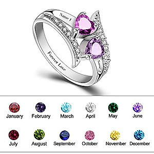 BAUMA Personalized Mothers Rings with 2 Simulated Birthstones Promise Rings Womens Meaningful Engagement Rings Promise Name Rings for Her Mom Ring Gift