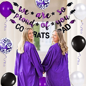 Purple Black 2024 Graduation Party Decorations We are So Proud of You Congrats Grad Graduation Banner Graduation Cap Diploma Star Garland Backdrop for Congratulations 2024 Grad Party Supplies