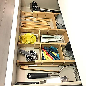 AMUR LEOPARD Bamboo Drawer Dividers Organizer Set of 4, with 6 Extra Mini Dividers, Adjustable Drawer Organizers,Expandable Drawer Organization for Kitchen, Dressers, Bathroom and Office (13.25-17 in)