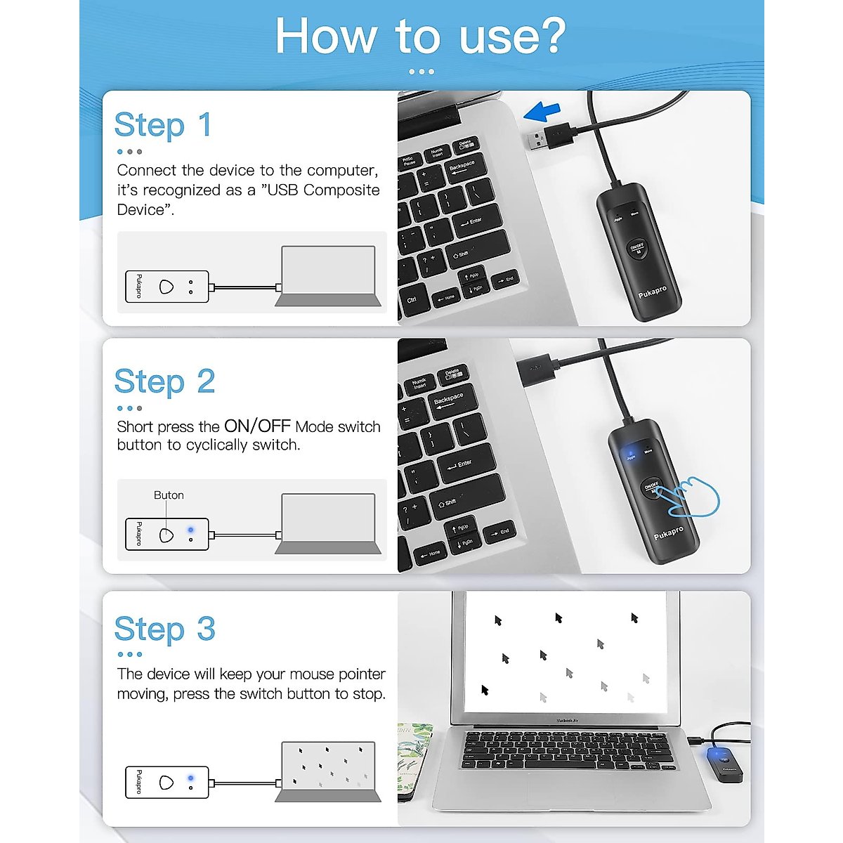 Pukapro Mouse Jiggler Undetectable Mouse Mover Wiggler Driver-Free Automatic Mouse Shaker, Undetectable USB Mouse Jiggler with ON/Off Switch, Plug & Play- Black