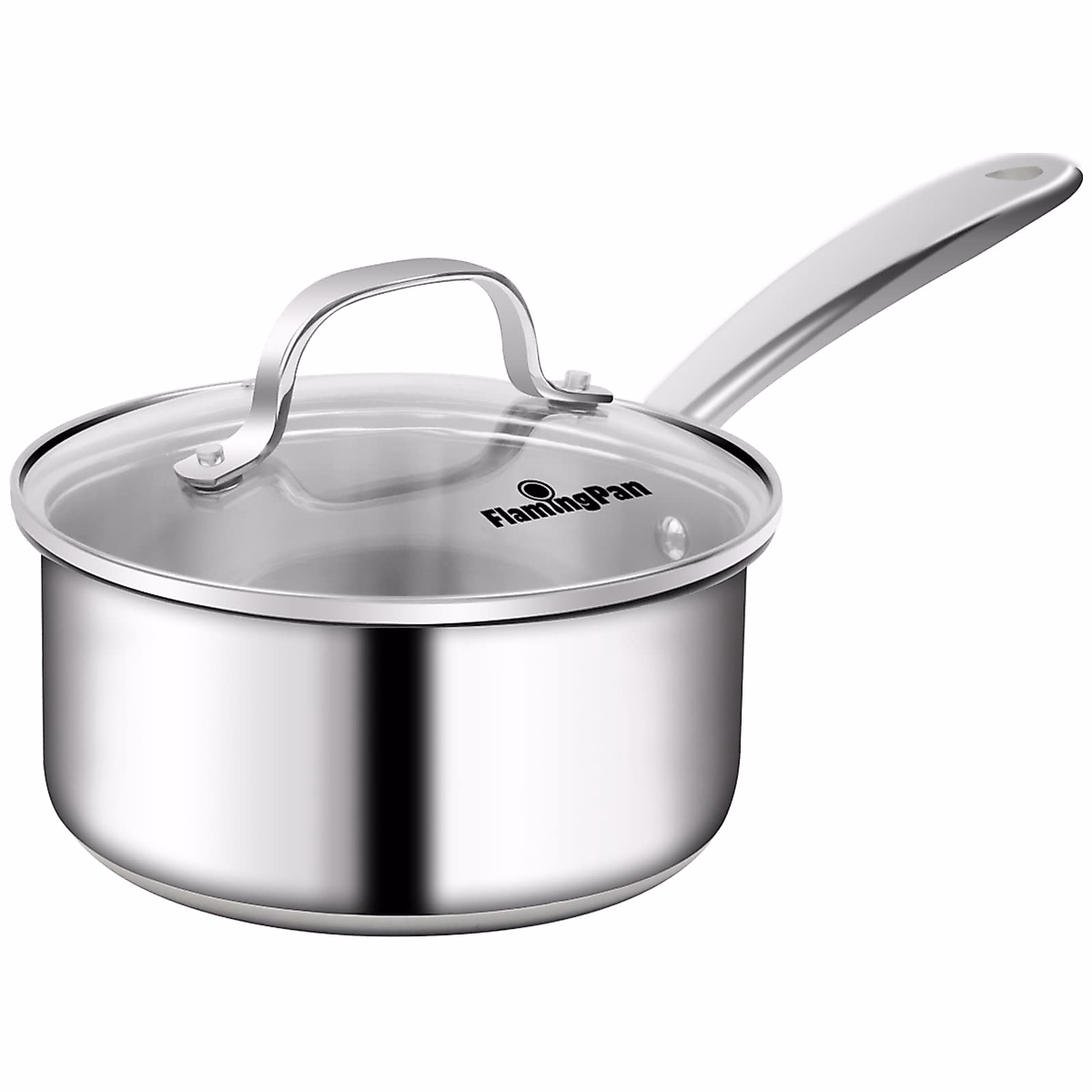 Flamingpan 1.5QT Stainless Steel Saucepan with Glass Lid, Small Pot for Cooking Soups, Sauces, Durable, Rust-Resistant & Non-discoloring Pot with Lid, Sauce Pan & Easy to Clean
