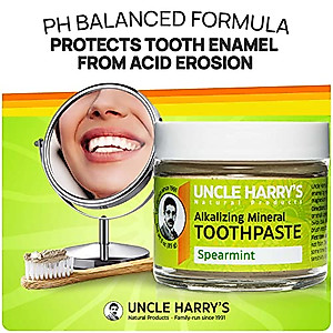 Uncle Harry's Spearmint Remineralizing Toothpaste | Natural Whitening Toothpaste Freshens Breath & Promotes Enamel | Vegan Fluoride Free Toothpaste