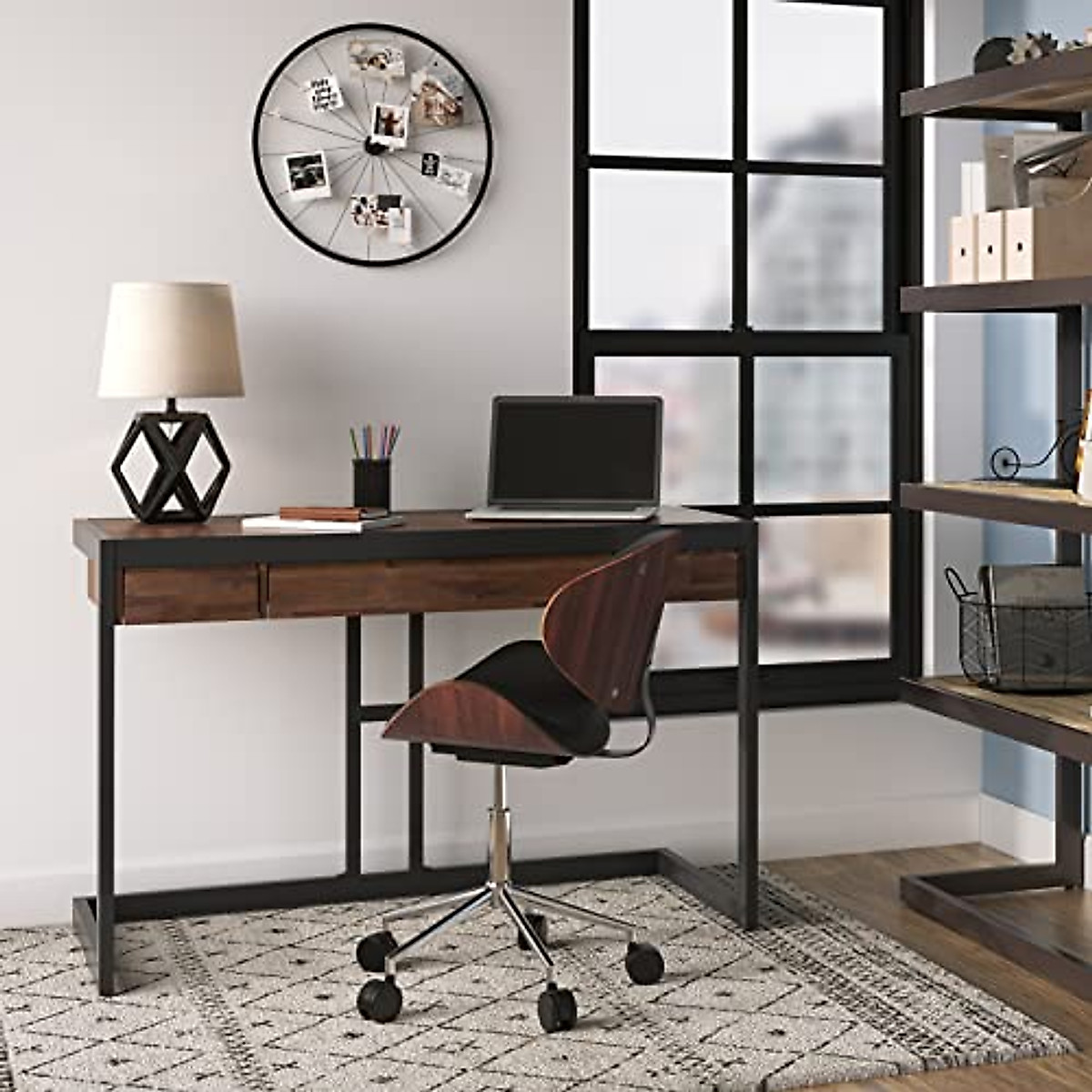 SIMPLIHOME Erina SOLID ACACIA WOOD Modern Industrial 48 inch Wide Small Desk in Distressed Charcoal Brown