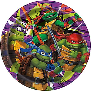 TMNT Teenage Mutant Ninja Turtles Birthday Party Supplies Bundle includes 16 Dessert Cake Plates, 16 Napkins, 1 Dinosaur Sticker Sheet
