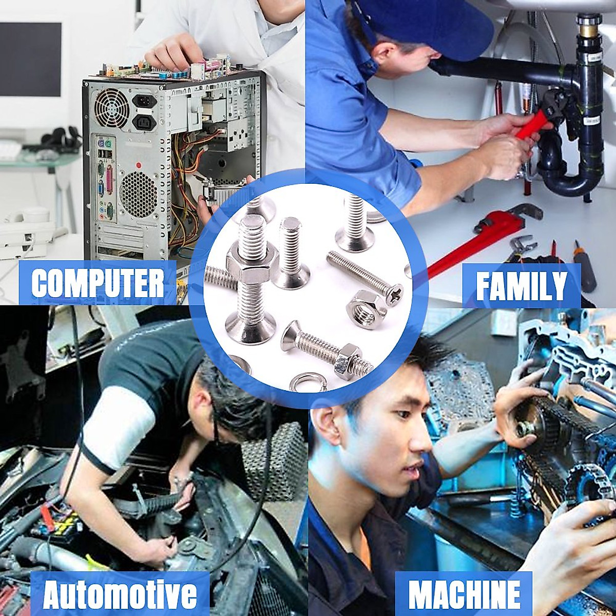 Glarks 665Pcs 304 Stainless Steel M3 M4 M5 M6 Phillips Flat Head Machine Screws Bolts Nuts and Flat Gasket Spring Washers Assortment Set, Full Thread