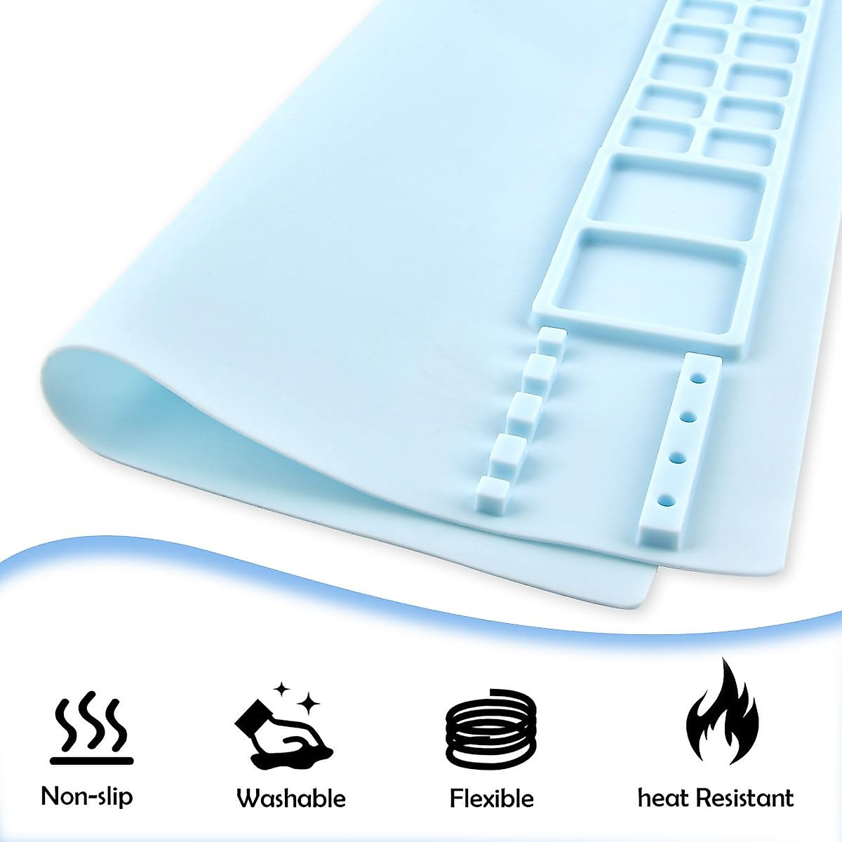 OTYMIOW Silicone Painting Mat with Cup, 20"X16" Silicone Art Mat, Silicone Craft Mat with Cup and Palette, Silicone Paint Tray for Painting, Art, Handmade, Make Mold, and DIY Creations Blue