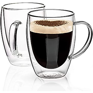 Double Walled Glass Coffee Mugs Glass Mug With Handles Double Wall Cappuccino Cups, 12oz Of Set 2 Coffee tea Mugs, Clear Glasses With Handle