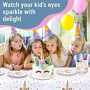 Discovering DIY Unicorn Birthday Decorations for Girls - Party Supplies Kit for 16 Guests w/ Plates, Cups, Goody Bags, Utensils, Napkins, Cake Cutter & Topper, Candles, Table Cloth and Banner