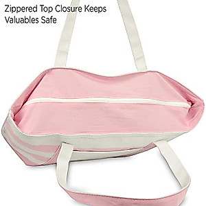 DALIX Flamingo Striped Canvas Tote Bag Premium Cotton in Pink