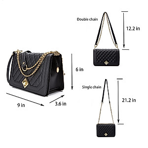 Women Black Quilted Purse Lattice Stylish Clutch Small Crossbody Shoulder Bag with Chain Strap