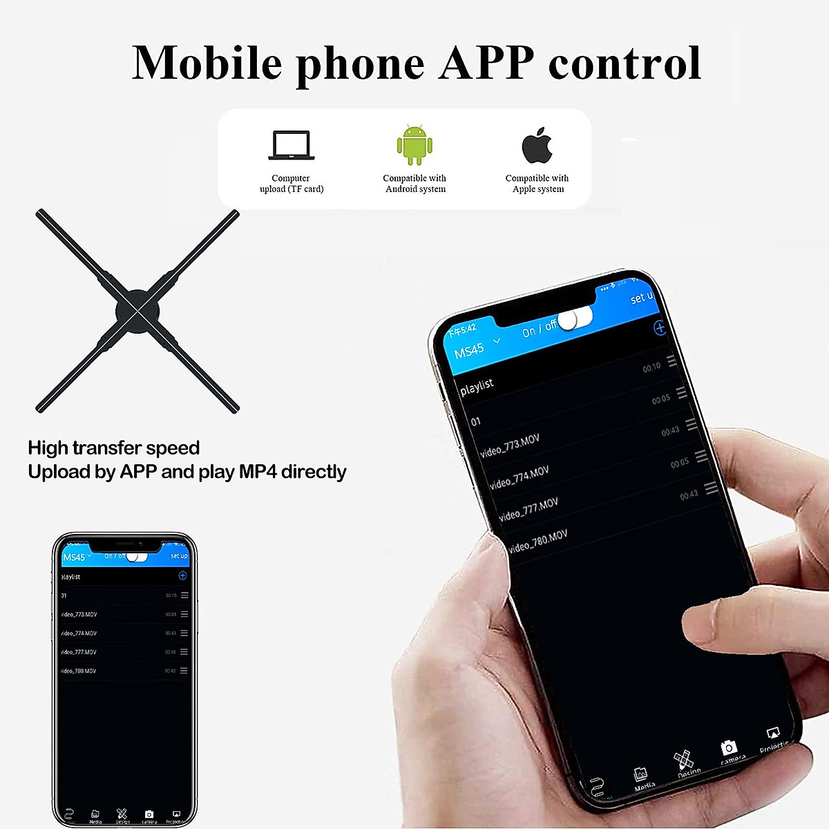 3D Hologram Fan with Stand, 52cm 3D Hologram Projector HD LED ResolutionAdvertising Display with Remote and Bluetooth and WiFi,700 Video Library and for Business,Bar,Halloween Missyou 20.5 Inch