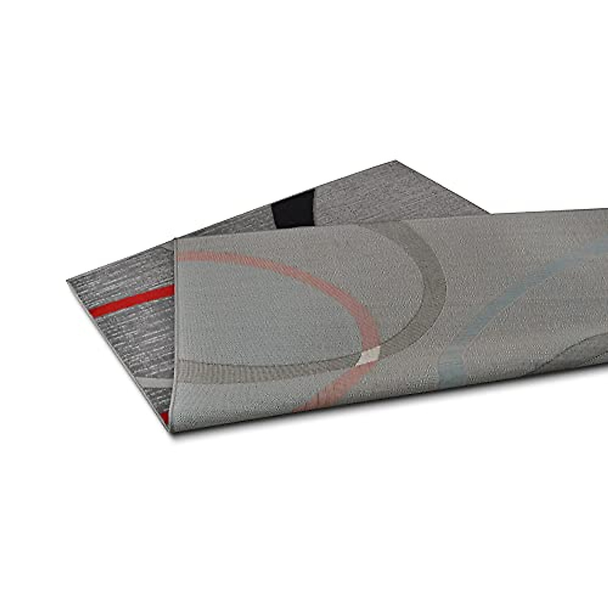 Allstar 5x7 Modern Accent Rug in Grey with Red Abstract Overlapping Curve Design (5' 2" x 7' 0")