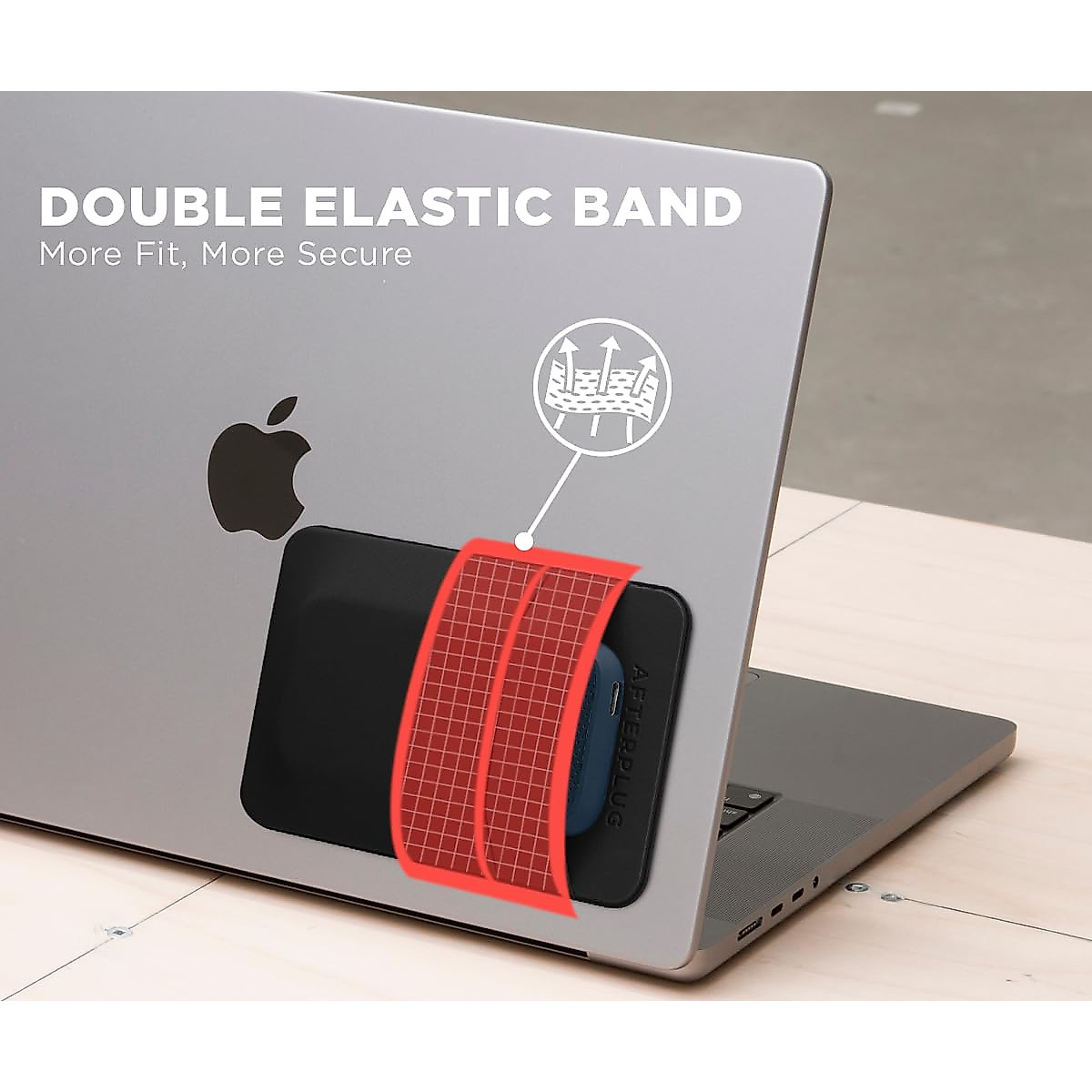 Afterplug 2-Pocket Pouch for Laptop with Reusable Adhesive, for Portable External SSD SanDisk, Samsung T7, Crucial X8, Apple Magic Mouse, Ledger Nano, USB Cable - Black