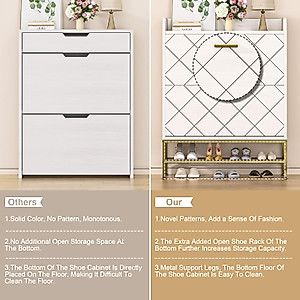 VTRIN Shoe Cabinet with 2 Flip Drawers, Wooden Shoe Organizer Cabinet Modern Sturdy Hidden Shoe Rack Cabinet with Metal Legs Narrow Shoe Cabinet for Entryway Shoe Storage Cabinet, White