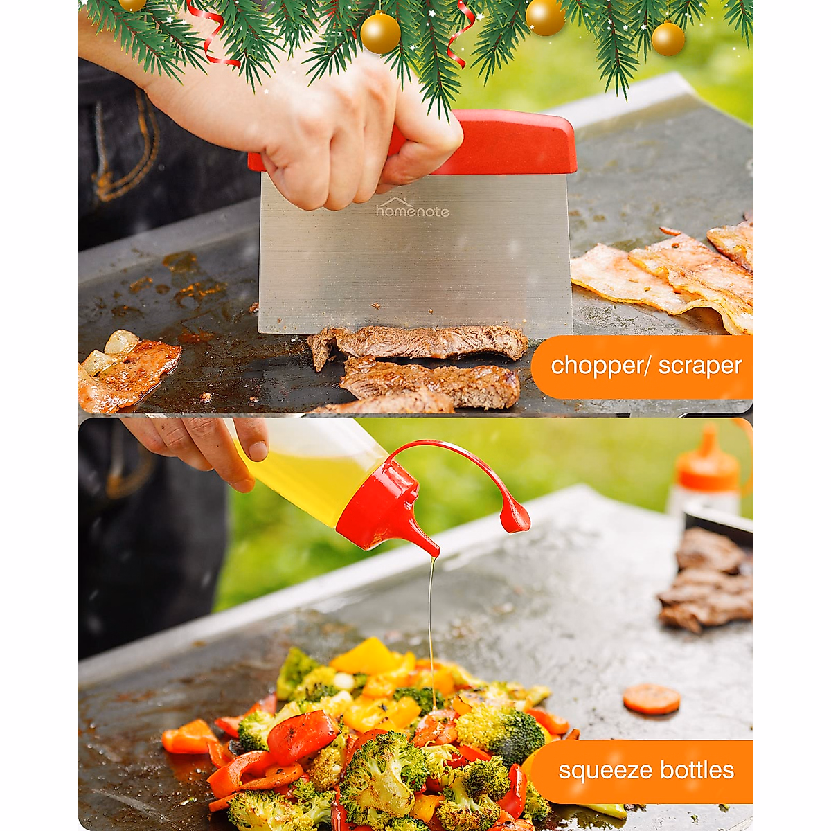 homenote Griddle Accessories Kit (Black+Red), Exclusive Griddle Tools Spatulas Set for Blackstone - 8 Pcs Commercial Grade Flat Top Grill Accessories - Great for Outdoor BBQ, Teppanyaki and Camping