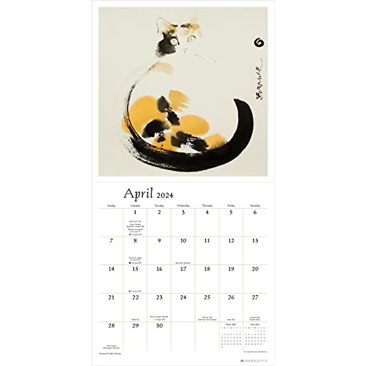The Artful Cat 2024 Wall Calendar: Brush & Ink Watercolor Paintings by Endre Penovac | 12" x 24" Open | Amber Lotus Publishing
