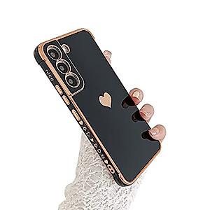 phylla Compatible with Samsung Galaxy S21+ Plus 6.7” 5g Case,Luxury Plating Cute Love Heart Side Small Pattern Phone Case,Full Camera Protection Soft Silicone Shockproof Bumper Cover (Black)