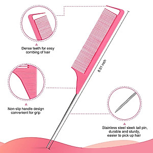 Anmieciu Hair Comb Set, 4Pcs Bristle Hair Edge Brush, Teasing Brush Comb, Rat Tail Comb and Wide Tooth Comb for Women Girls Men Combing, Smoothing and Styling Hair (Pink)