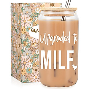 Fairy's Gift 16 oz New Mom Glass Cup w/Lid & Straw, Funny New Mom Gifts for Women - Christmas, Postpartum, Pregnancy Gifts for Expecting Mom, Pregnant Women, Mom to Be, Gifts for 1st Time Mom