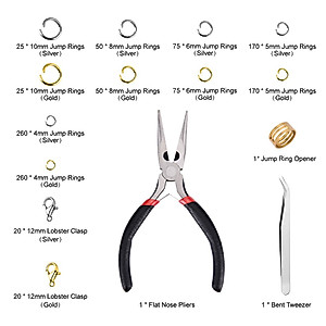 Paxcoo 1200Pcs Open Jump Rings and Lobster Clasps Jewelry Findings Kit with Pliers for Jewelry Making (Silver and Gold)