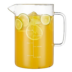 Glass Water Pitcher with Scale Line, Dinner Table Pitcher, Large Serving Carafe for Water, Juice, Sangria, Lemonade, and Milk, Clear Glass Beverage Pitcher (Clear, 85 oz)