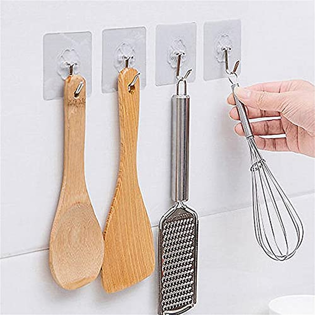 12Pcs/Set Transparent Seamless Self Adhesive Hook Load Bearing 13.2lb/6kg(Max) Waterproof and OilproofStrong Stick Hook Bathroom Kitchen Wall Hanger