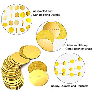 MIAHART 52 Feet Circle Dots Gold Circle Garlands Glitter Gold Decorations Party Garland Hanging Banner Decor for Birthday Baby Shower Wedding Christmas Party