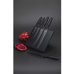 MasterClass Agudo 5-Piece Non-Stick Stainless Steel Knife Set and Magnetic Knife Block, Black