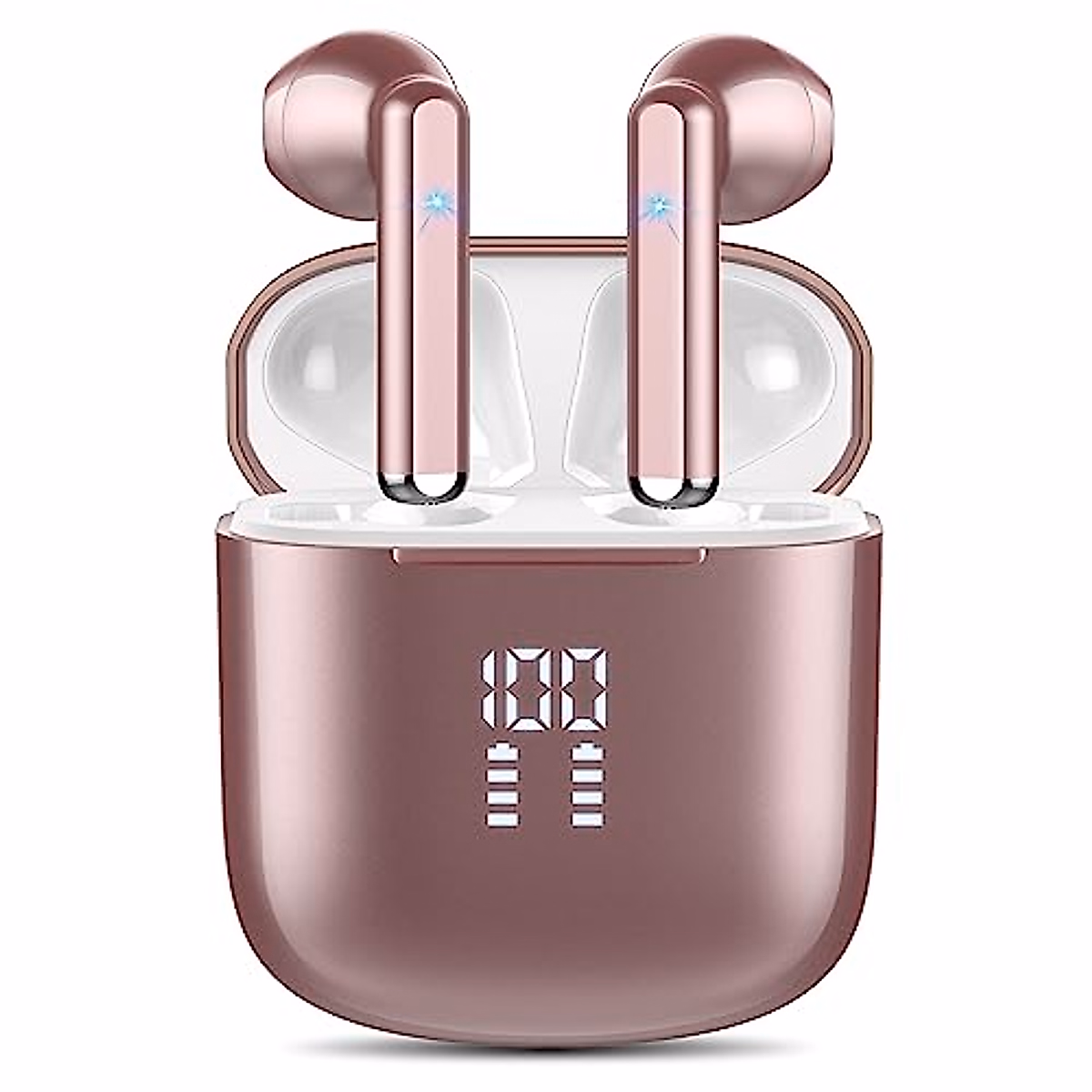Wireless Earbuds, Bluetooth 5.3 Headphones with 4-Mics Clear Call and ENC Noise Cancelling, Bluetooth Earbuds Touch Control Stereo Sound with LED Display, Waterproof Running Headphones (Rose Gold)
