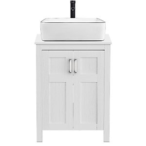 YOURLITE 24 Inch Bathroom Vanity and Sink Combo White Modern MDF Board Countertop Vessel Sink with Water Saving 1.5 GPM Faucet and Pop-up Darin Bathroom Cabinet