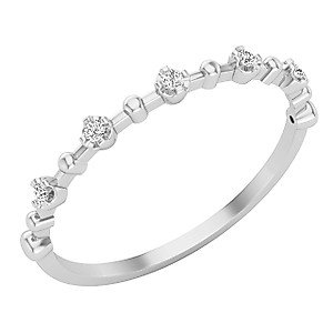 Dazzlingrock Collection 0.05 Carat (ctw) Round White Diamond Ladies Stackable Alternating Beaded Dainty Wedding Band | 925 Sterling Silver, Size 7