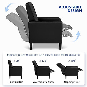 Yaheetech Faux Leather Recliner Sofa Mid-Century Modern Single Reclining Chair Adjustable Back & Footrest Tufted Upholstered Sofa with Pocket Spring Living Room Bedroom Home Theater Black