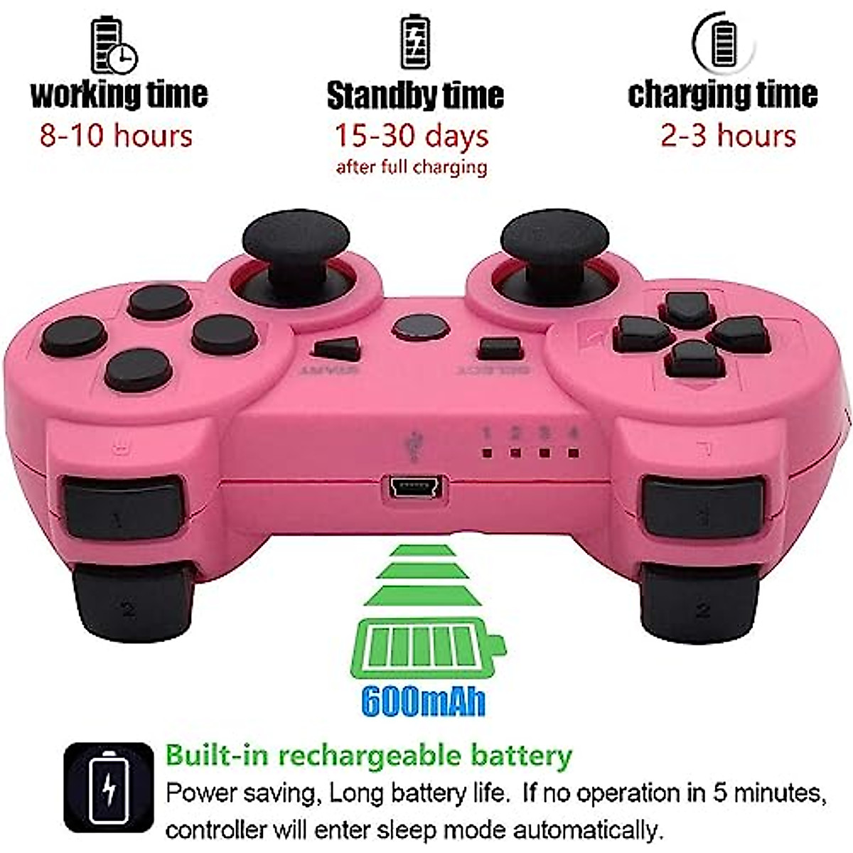 Zeion PS3 Controller Wireless, Gaming Remote Joystick for Play 3 with Charger Cable Cord (Black, Pink, White, Blue)