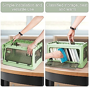 ZJTL 56 Quart Collapsible Storage Bins,Transparent Storage Bins with Wheels,Stackable Storage Bins with Lids,Plastic Storage Container with 5 Doors for Clothes, Toy, Books and Grocery (56Qt, Green)
