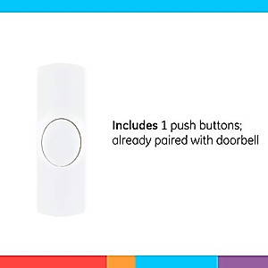 GE Wireless Doorbell Kit, Plug-In Receiver, 1 Push Buttons Door Bell, 2 Melodies Doorbell Chime, 4 Volume Levels, Classroom Doorbell, 150 Ft Range, White, 19298