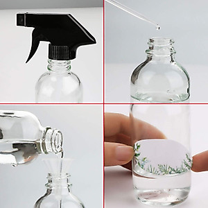 Maredash Clear Spray Bottles, Clear Glass Storage Bottle w/Black Trigger Sprayer & Labels & Lids, Refillable Container for Water, Essential Oils, Cleaning Products, etc (8 oz, 6 Pcs)…