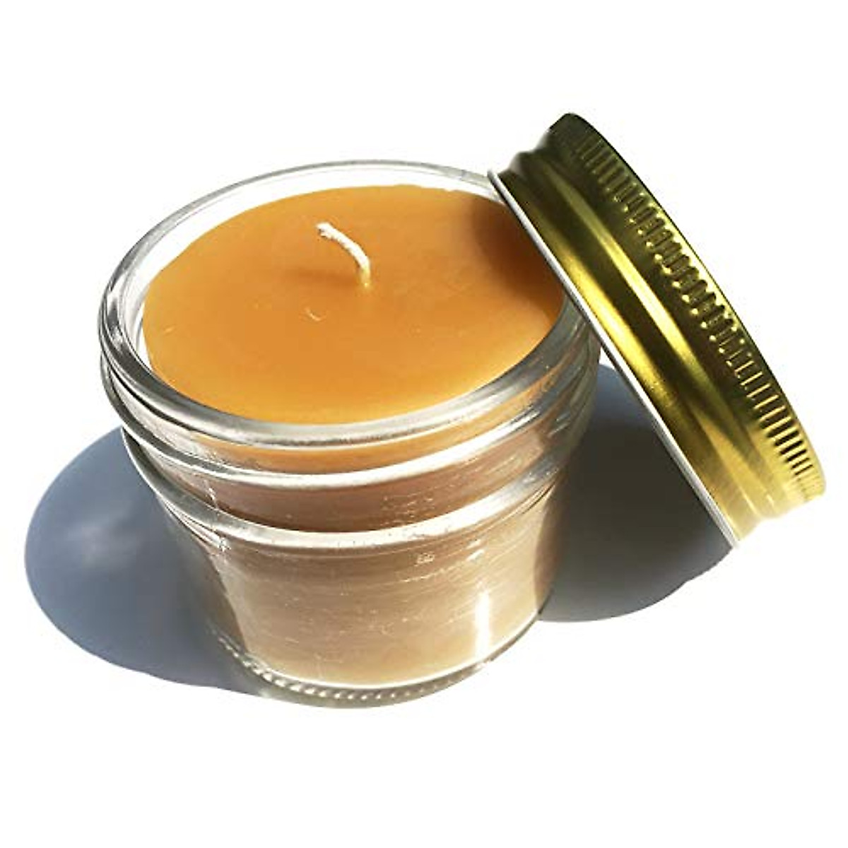 BeeTheLight Beeswax Jar Candle - 4oz - 100% Pure USA Bees Wax in Glass Container - Unscented - 20 Hours - All Natural Light Honey Scent
