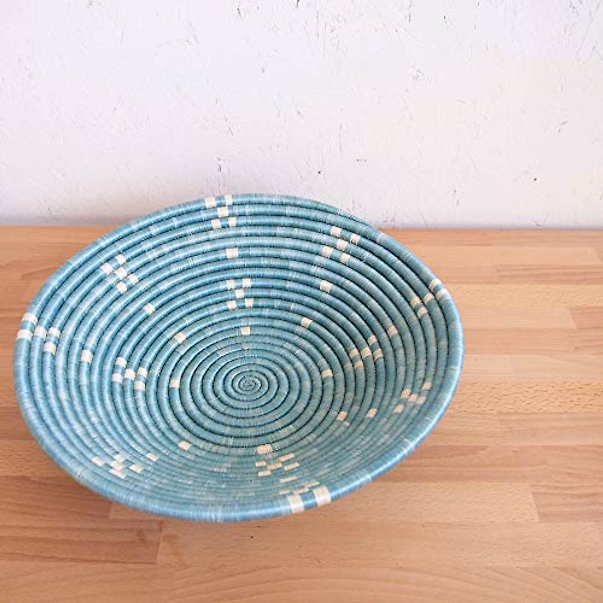 16" X-Large African Basket- Munini/Rwanda Basket/Woven Bowl/Sisal & Sweetgrass Basket/Blue, White