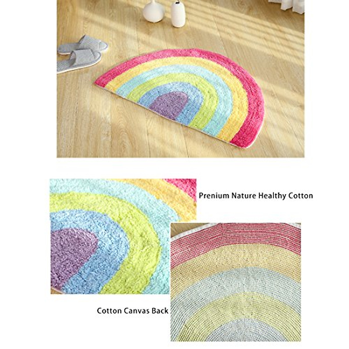 Habudda Rainbow Rug, Decor Doormat Bath Mat, Bathroom Classroom Bedroom Outdoor & Indoor Entrance Front Floor, Cute Shower Bathmat, Soft Non-Slip Carpet for Boy and Girl Kids, Pure Cotton, 32"× 20"