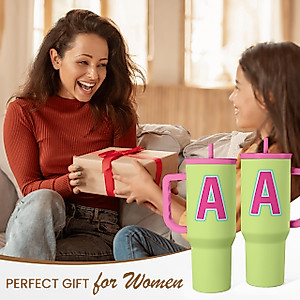 SANDJEST Monogrammed Tumbler with Handle 40oz, Letter A Tumblers Coffee Travel Cup with Straw, Personalized Monogram Initial Gifts for Women Girls, Customized Gifts for Christmas Birthday Mothers Day