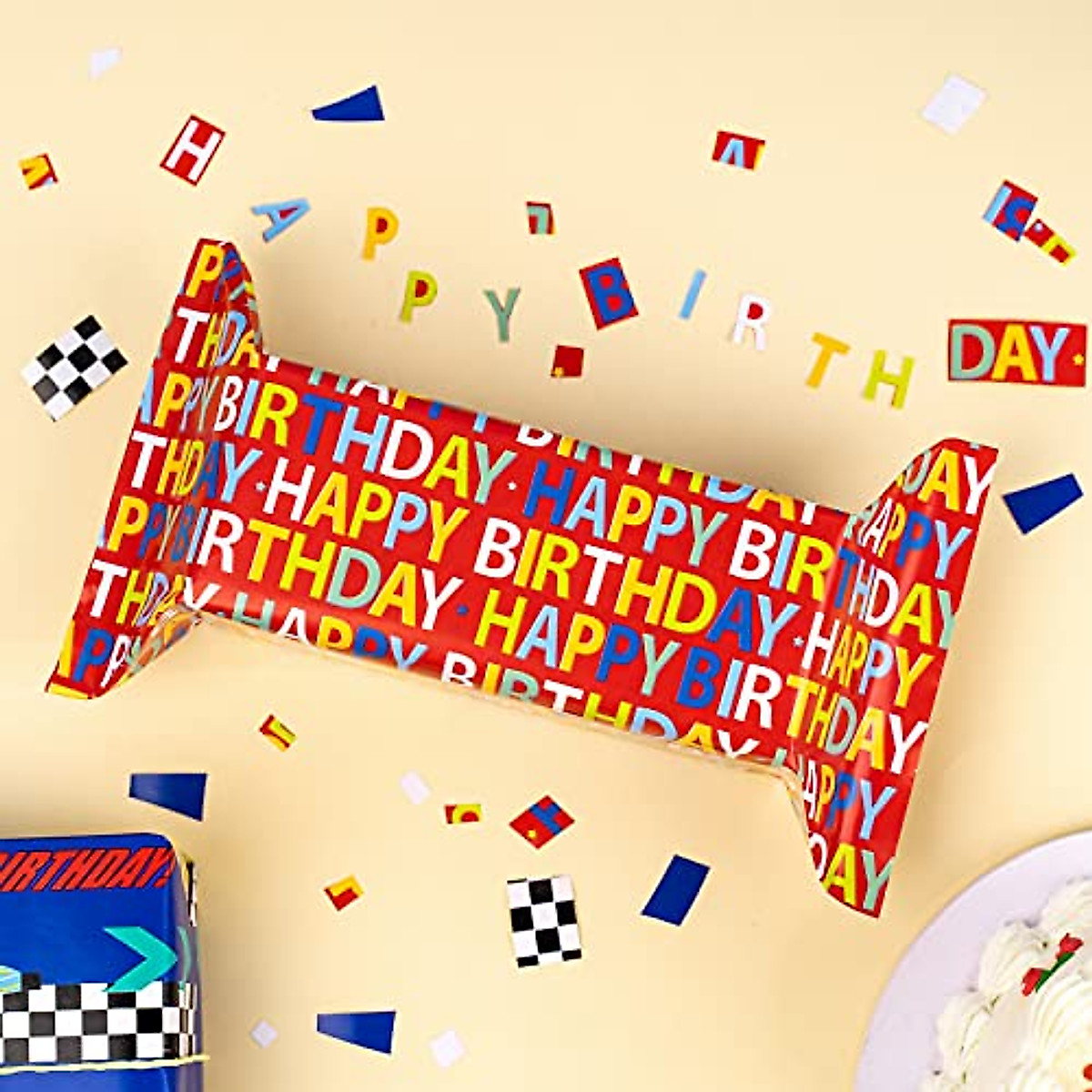 WRAPAHOLIC Birthday Wrapping Paper Roll - Mini Roll - 3 Rolls - 17 Inch X 120 Inch Per Roll - Dinosaurs/Racing Car/Happy Birthday Lettering for Kid's Birthday, Baby Shower