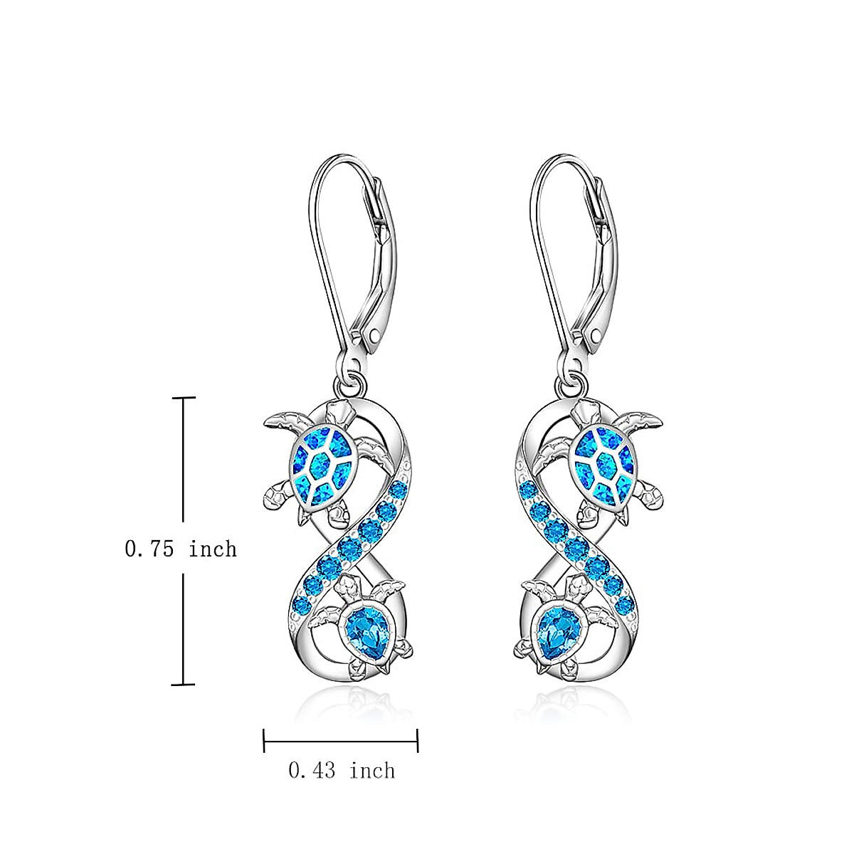 Turtle Earrings for Women Sterling Silver Infinity Blue Opal Sea Turtle Earrings Dangle Drop Tortoise Ocean Wave Jewelry Gifts for Turtles Lovers