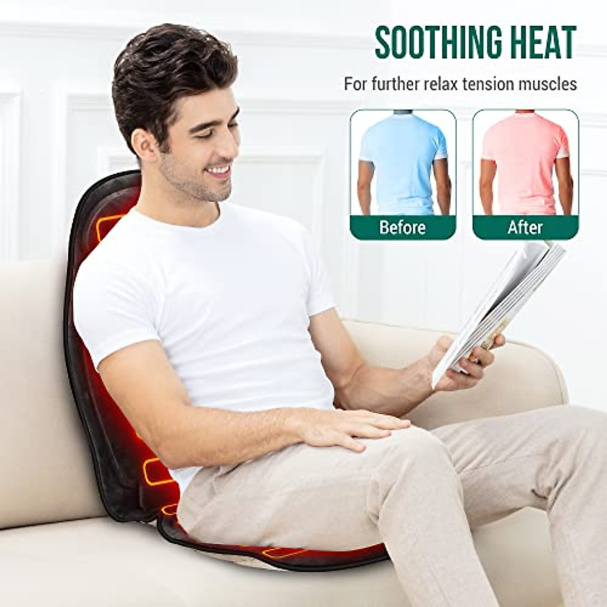 Snailax Back Massage Seat Cushion, Memory Foam Pad, 5 Massage Modes & 2 Heat Settings, Seat Massager for Office Chair,Home Use