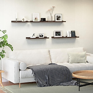 Boswillon Floating Shelves Wall Mounted Set of 2, Farmhouse Wall Shelves for Storage with Lip, Display Picture Ledge Shelf for Wall Decor Bedroom Living Room Bathroom Kitchen - Walnut