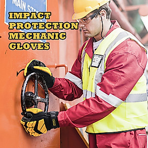 Anti Vibration Work Gloves Men,TPR Impact Protection Gloves,SBR Fingers & Palm Padded Safety Impact Reducing Mechanic Gloves (Medium, Yellow)