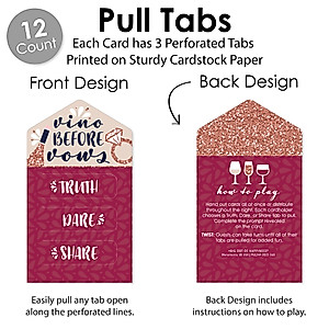 Big Dot of Happiness Vino Before Vows - Winery Bridal Shower or Bachelorette Party Game Pickle Cards - Truth, Dare, Share Pull Tabs - Set of 12