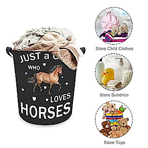 A Girl Who Loves Horses Design Laundry Basket Hamper Bag Dirty Clothes Storage Bin Waterproof Foldable Collapsible Toy Organizer for Office Bedroom Clothes Toys Gift Basket