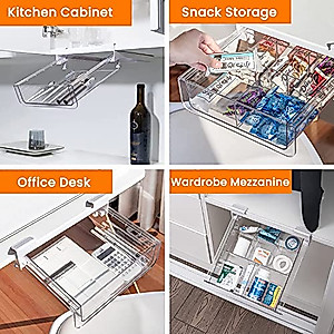 vacane Under Shelf Drawer Pull Out Under Cabinet Organizer Hanging Storage Baskets Easy to Install, Durable BPA-Free Plastic Storage Organizer for Kitchen Pantry, Cabinet Accessories